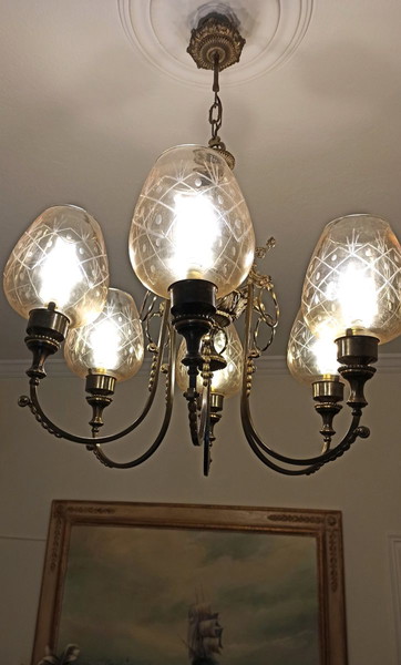 6φωτο φωτιστικό οροφής μασιφ μπρούτζος - € 90,00 - Vendora