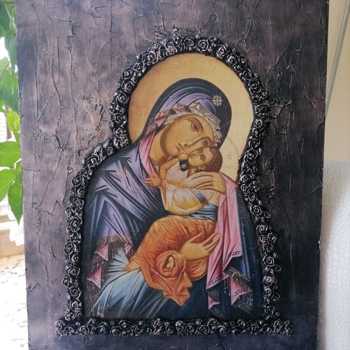 Εικόνα Παναγίας με ντεκουπαζ σε ξύλο… - € 80,00 - Vendora.gr